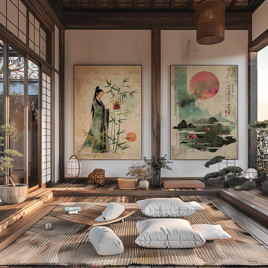Ancient Japanese Wall Art - 3 Digital Japan Painting - Abstract Ancient ...