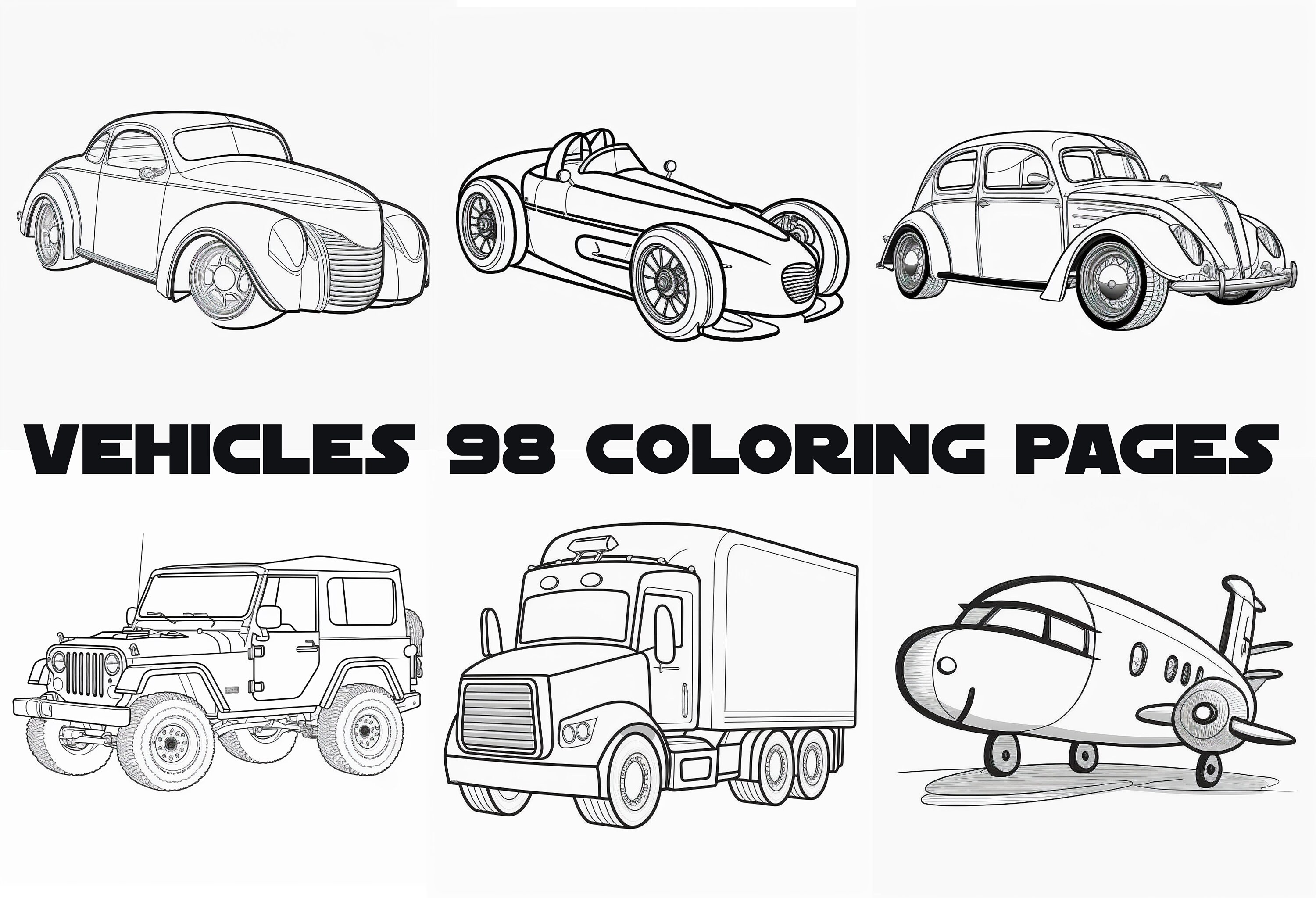 Vehicles Coloring Pages, Print at Home Car Coloring Book, Printable ...