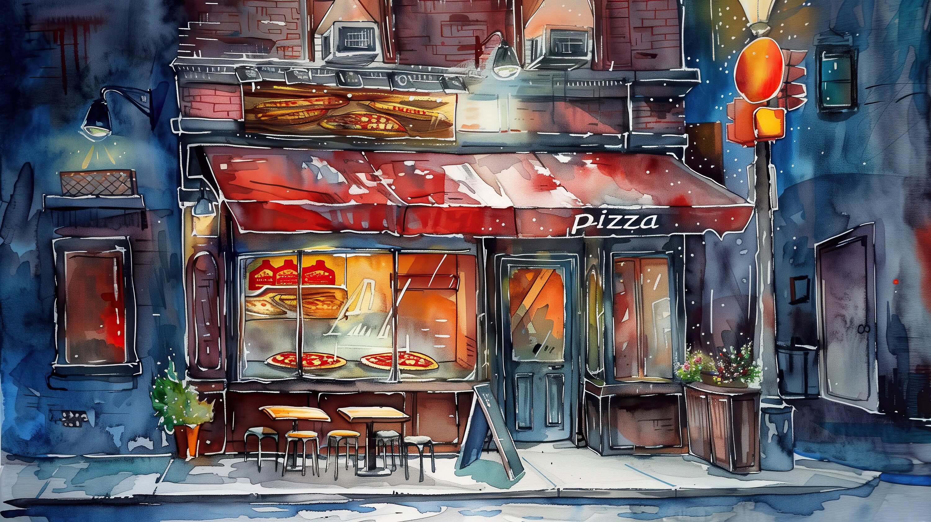 3 Pizza Place Store Front Illustration Store Front Wall Art Decorations ...