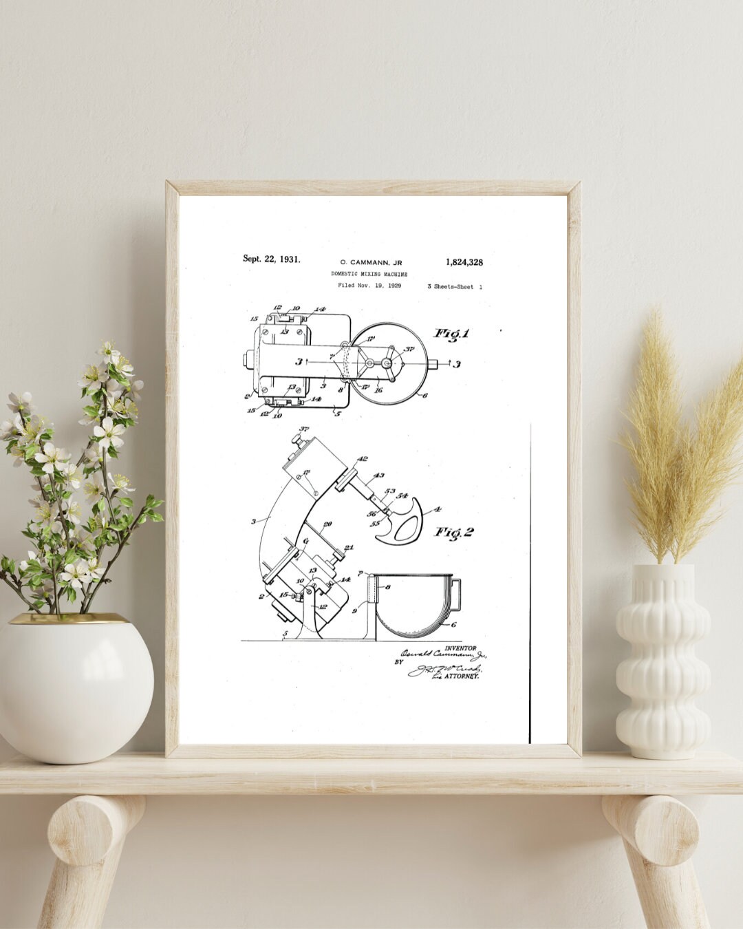 Digital Patent Wall Art 3 Vintage Food Mixing Machine Patent Print ...