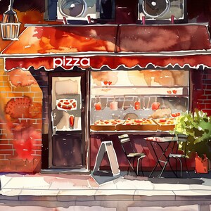 3 Pizza Place Store Front Illustration - Store Front Wall Art ...