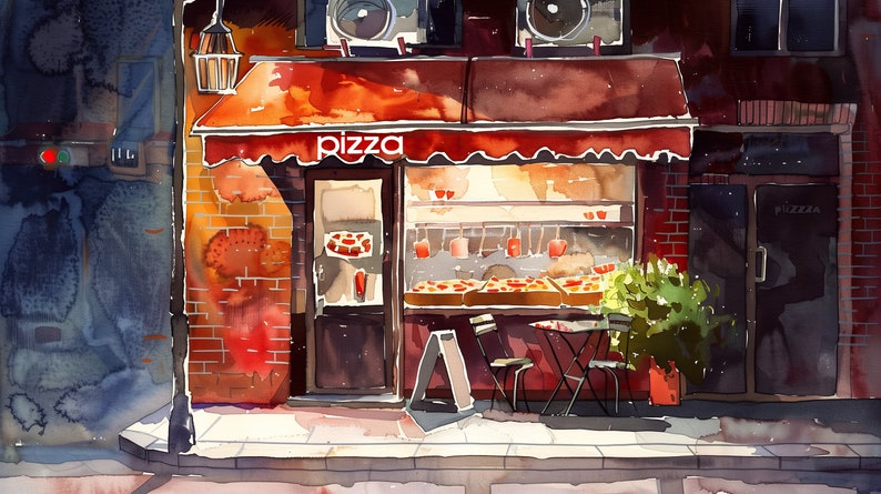 3 Pizza Place Store Front Illustration Store Front Wall Art Decorations ...