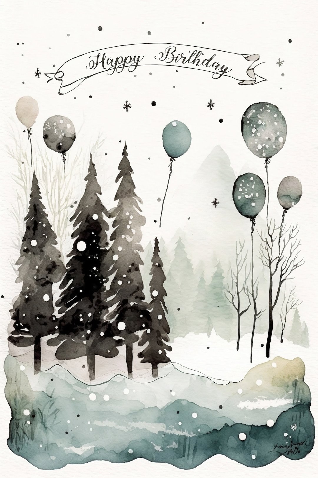 Winter Themed Birthday Card Printable Birthday Card Happy Birthday Card ...