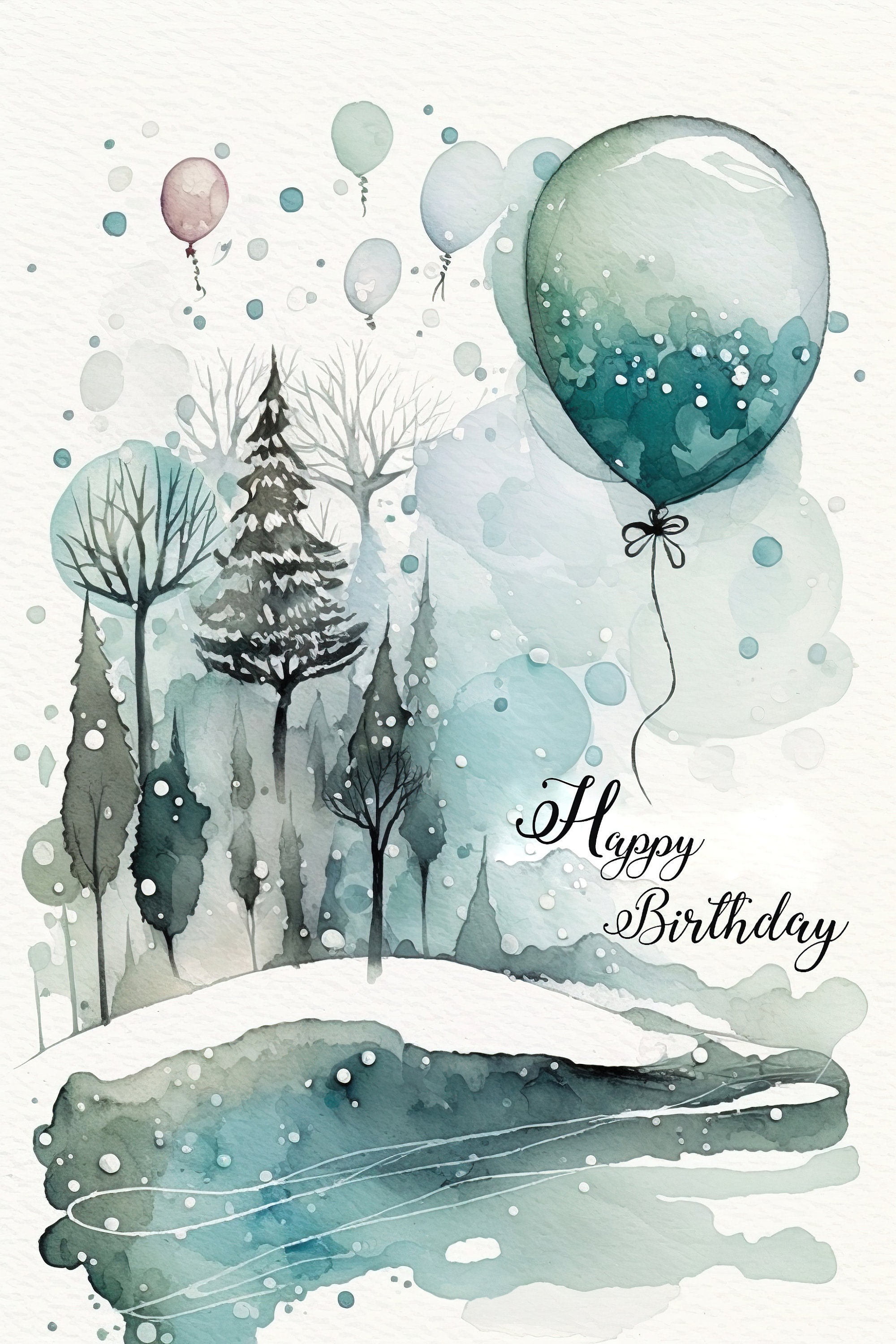 Winter Themed Birthday Card - Printable Birthday Card - Happy Birthday ...
