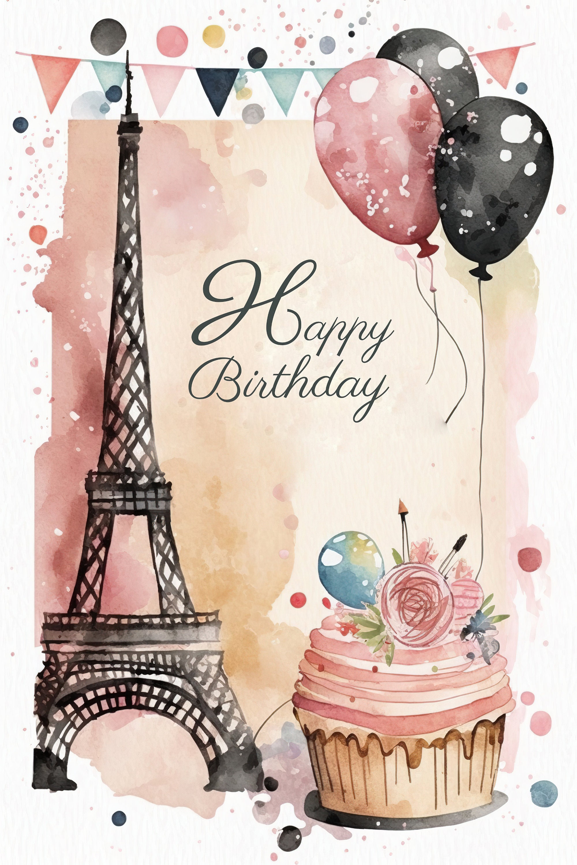 Paris Theme Birthday Card Printable Birthday Card Lovely Birthday Card ...