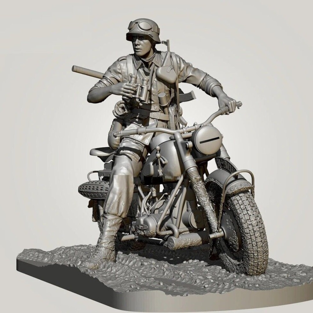 1/35 Resin Figure Model Kit Fantasy German Soldier Infantry Motorcycle ...