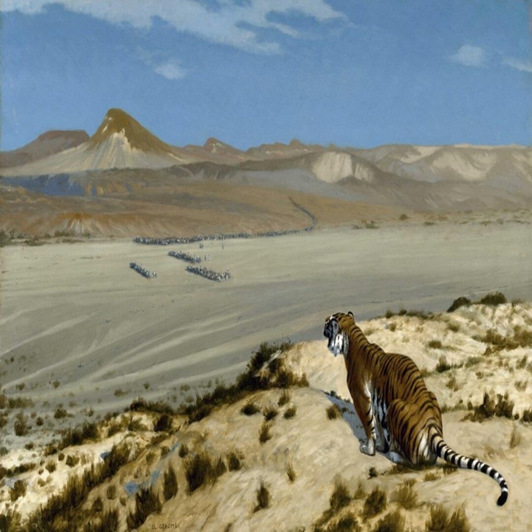 Tiger on the Watch by Jean Leon Gerome Painting Vintage Artwork Paint ...