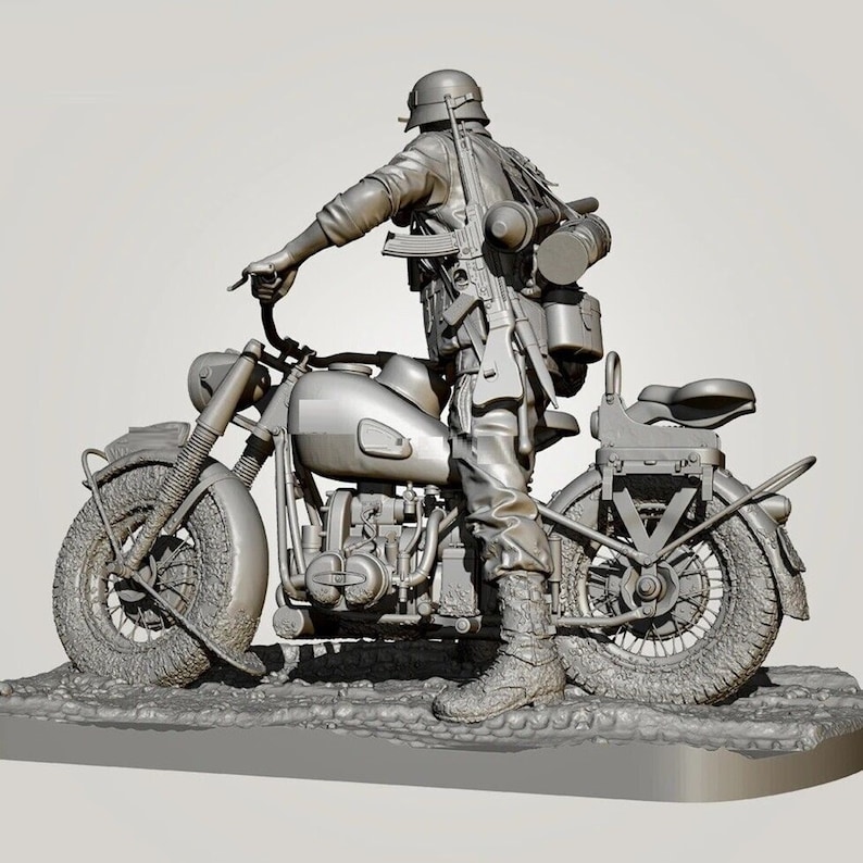 1/18 Resin Figure Model Kit Fantasy German Soldier Infantry Motorcycle ...