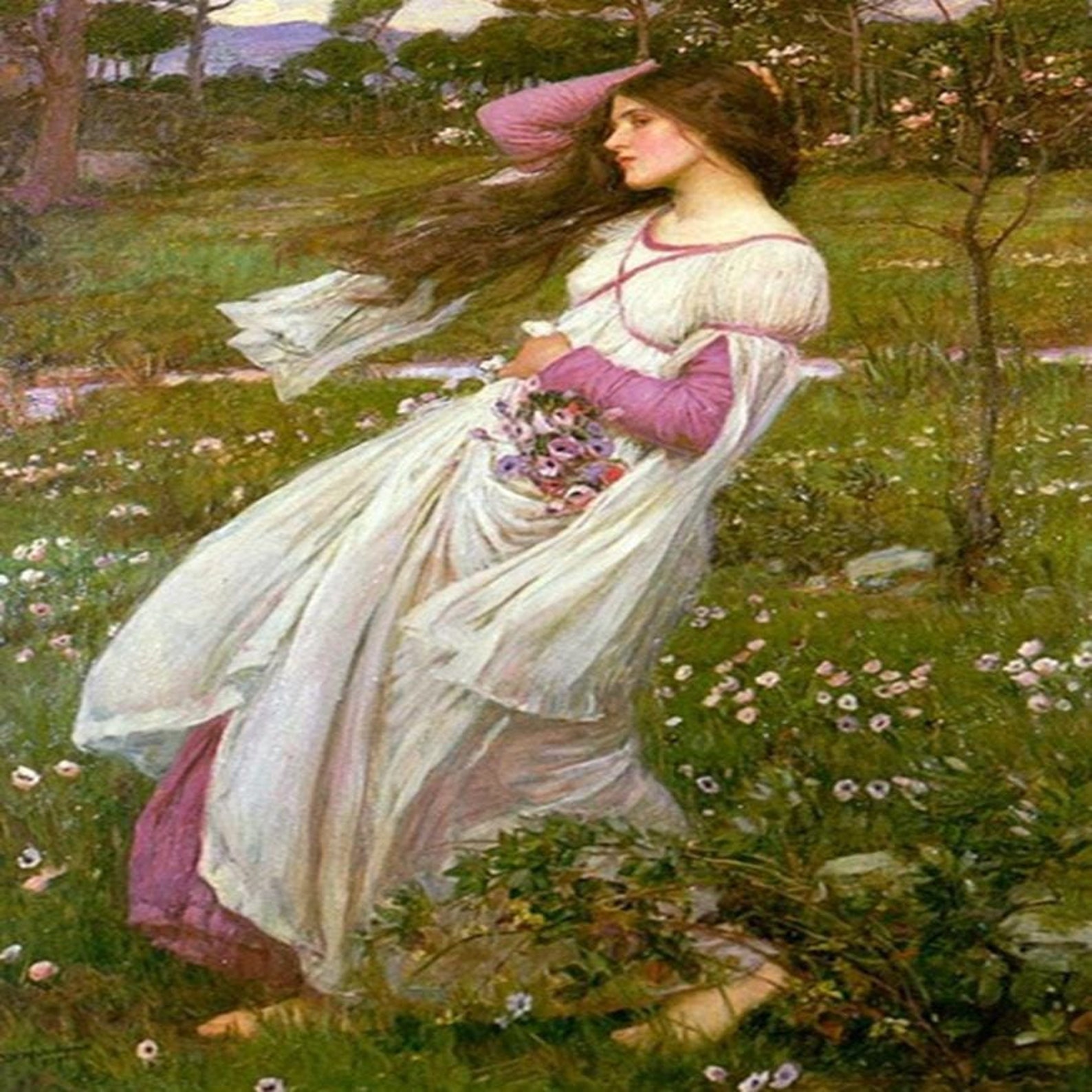 Windflowers by John William Waterhouse Painting Vintage Artwork Paint ...