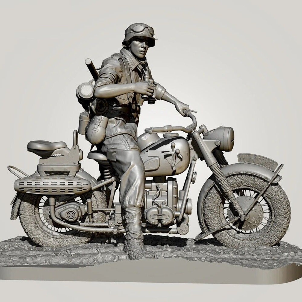 1/35 Resin Figure Model Kit Fantasy German Soldier Infantry Motorcycle ...
