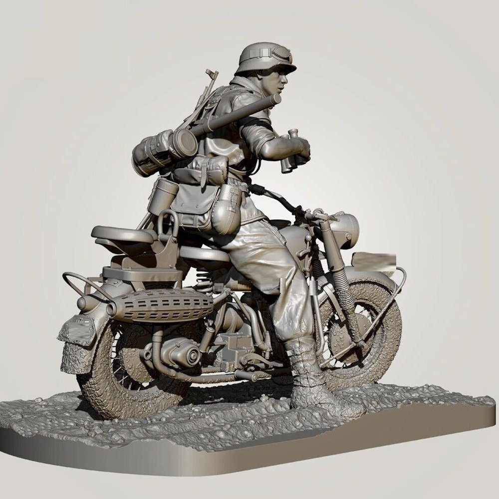 1/35 Resin Figure Model Kit Fantasy German Soldier Infantry Motorcycle ...