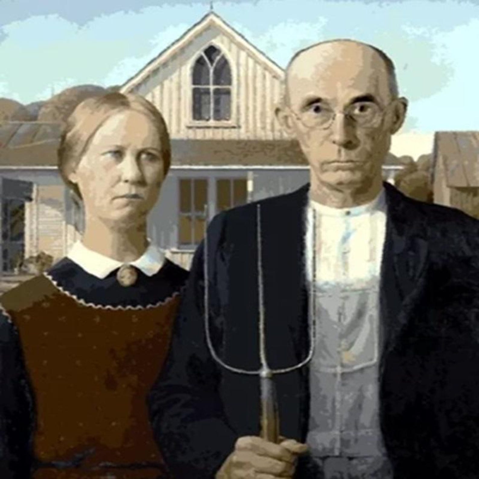 American Gothic by Grant Wood Artwork Art Vintage Design Full Square ...