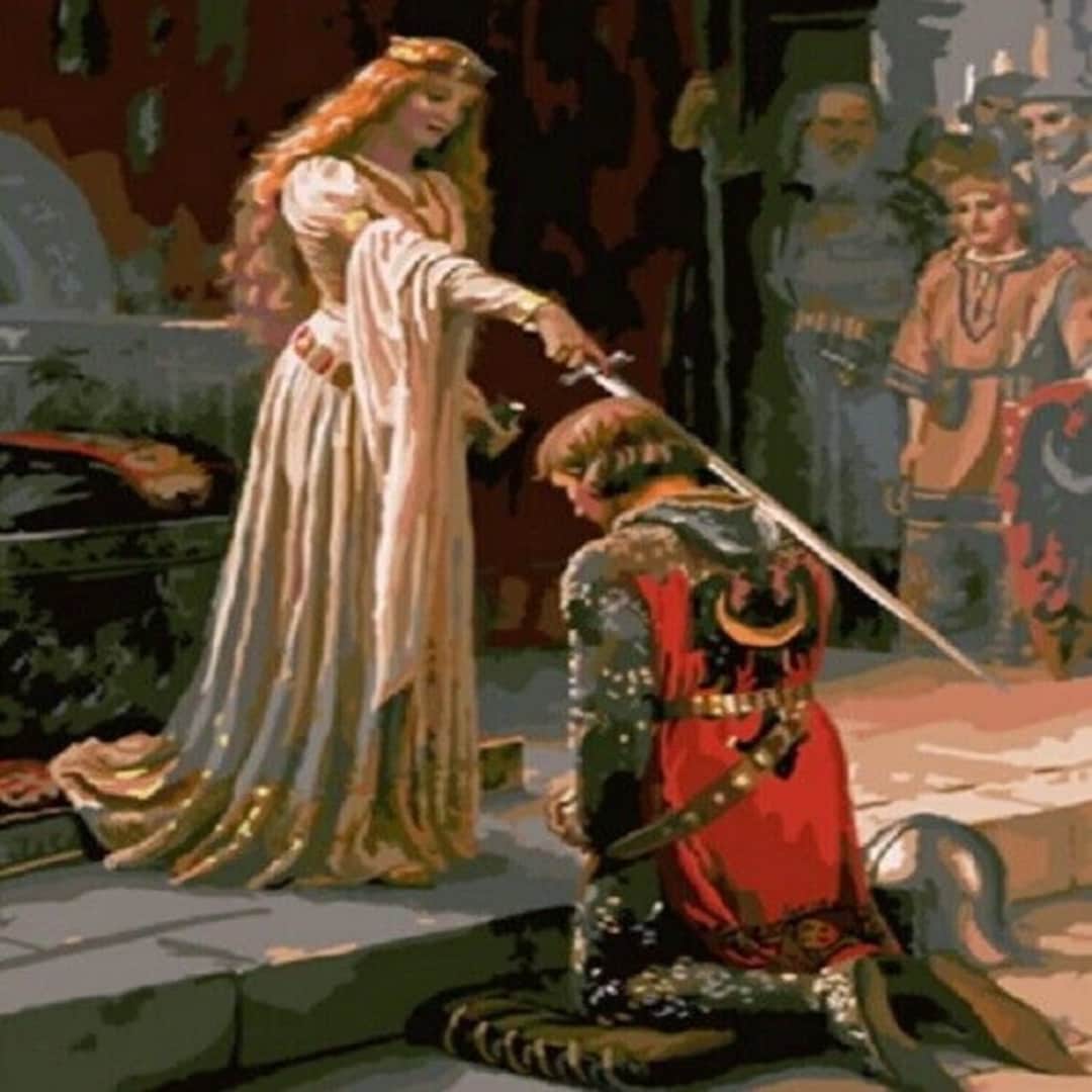 The Accolade by Edmund Blair Leighton Painting Vintage Knight Artwork Paint by Numbers Kit DIY ...