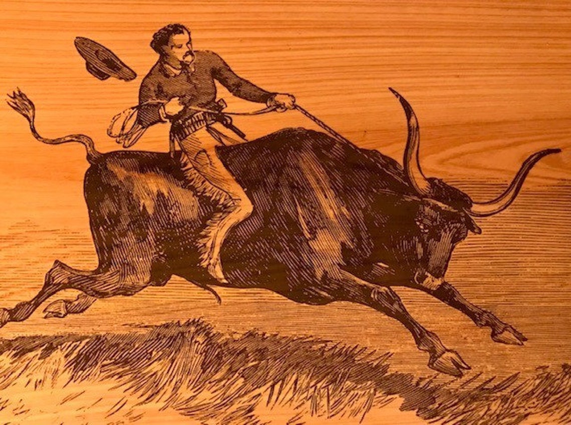 WESTERN Wall Decor on Wood. High Quality HAND-PRINTED Set of Buffalo ...