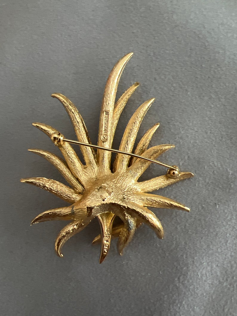 Flowing Feathers Flower, Marked Marcel Boucher Vintage Pin Brooch Gold ...