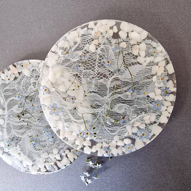 Pressed Forget Me Not Flowers Coaster White Lace Coaster - Etsy