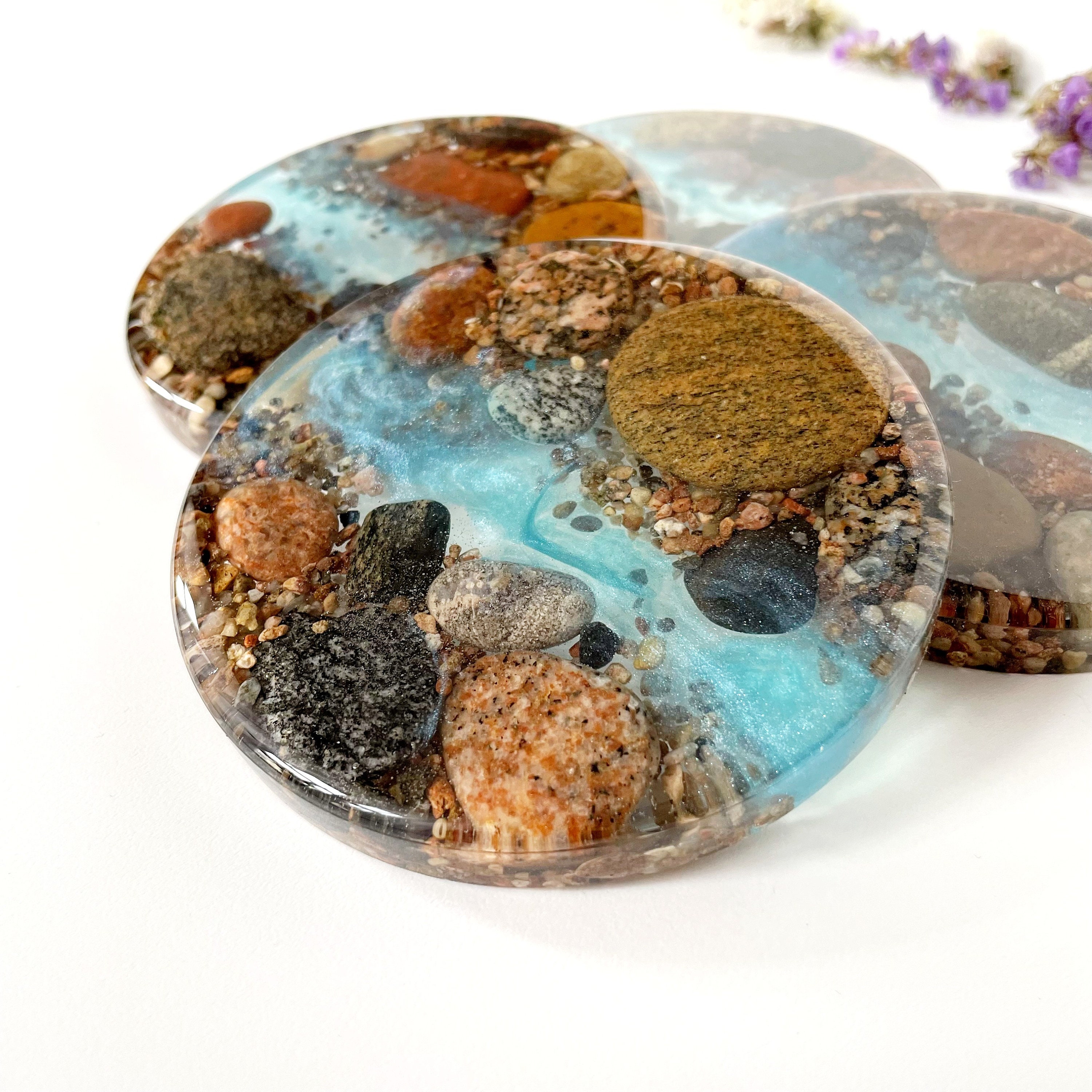 Epoxy River Coasters Epoxy Art Resin Coasters Pebble Beach - Etsy
