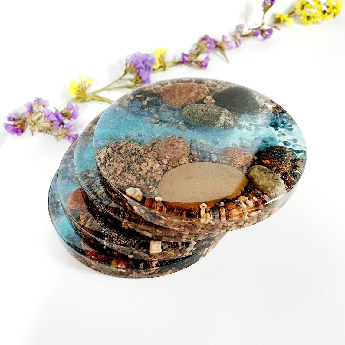 Epoxy River Coasters Epoxy Art Resin Coasters Pebble Beach - Etsy
