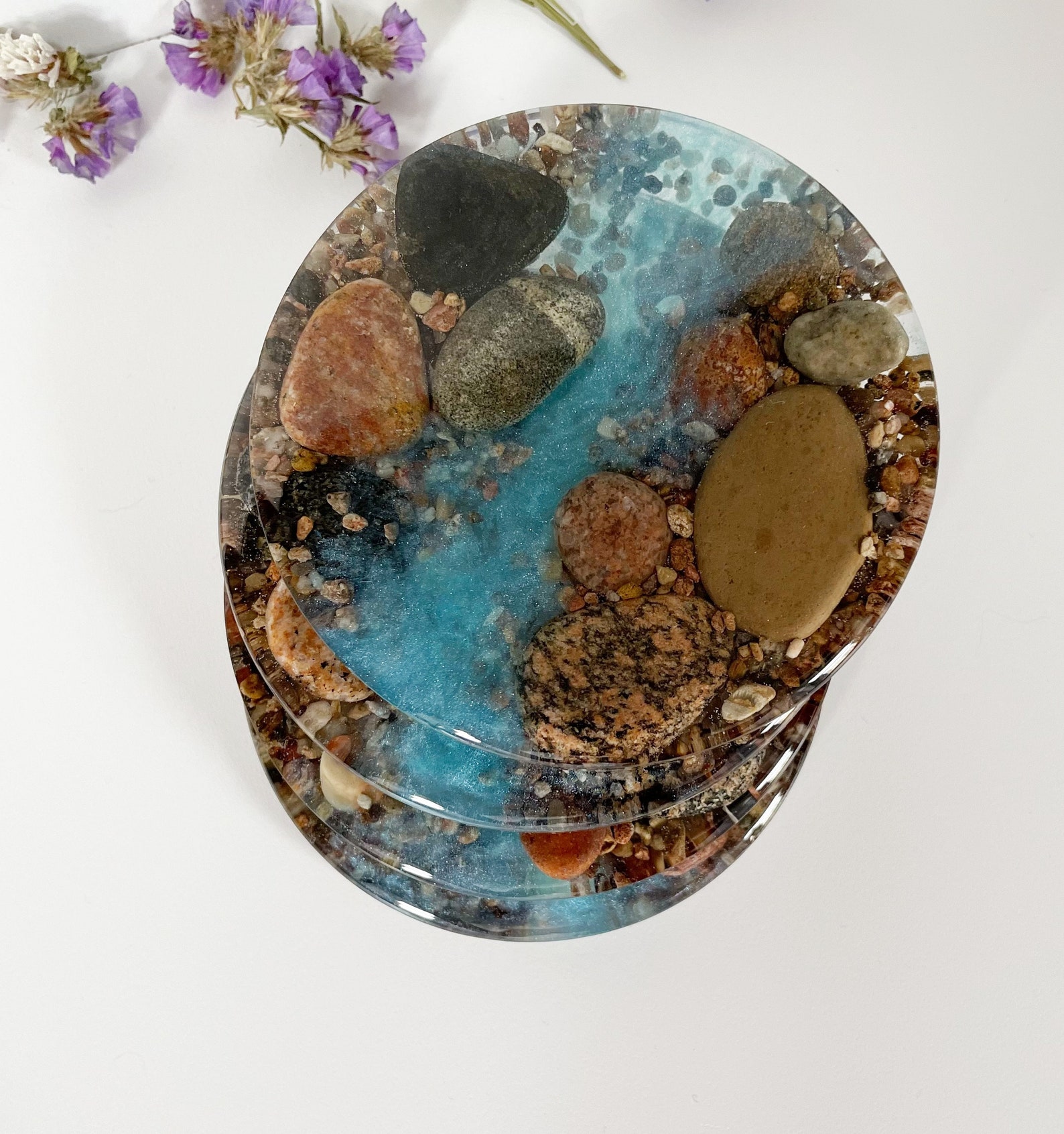 Epoxy River Coasters Epoxy Art Resin Coasters Pebble Beach - Etsy