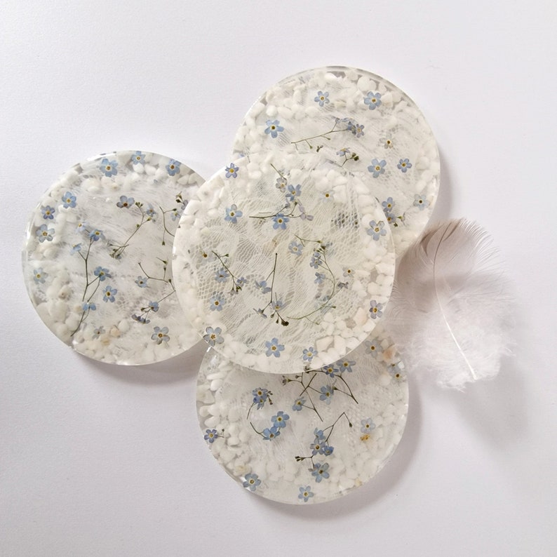 Pressed Forget Me Not Flowers Coaster White Lace Coaster - Etsy