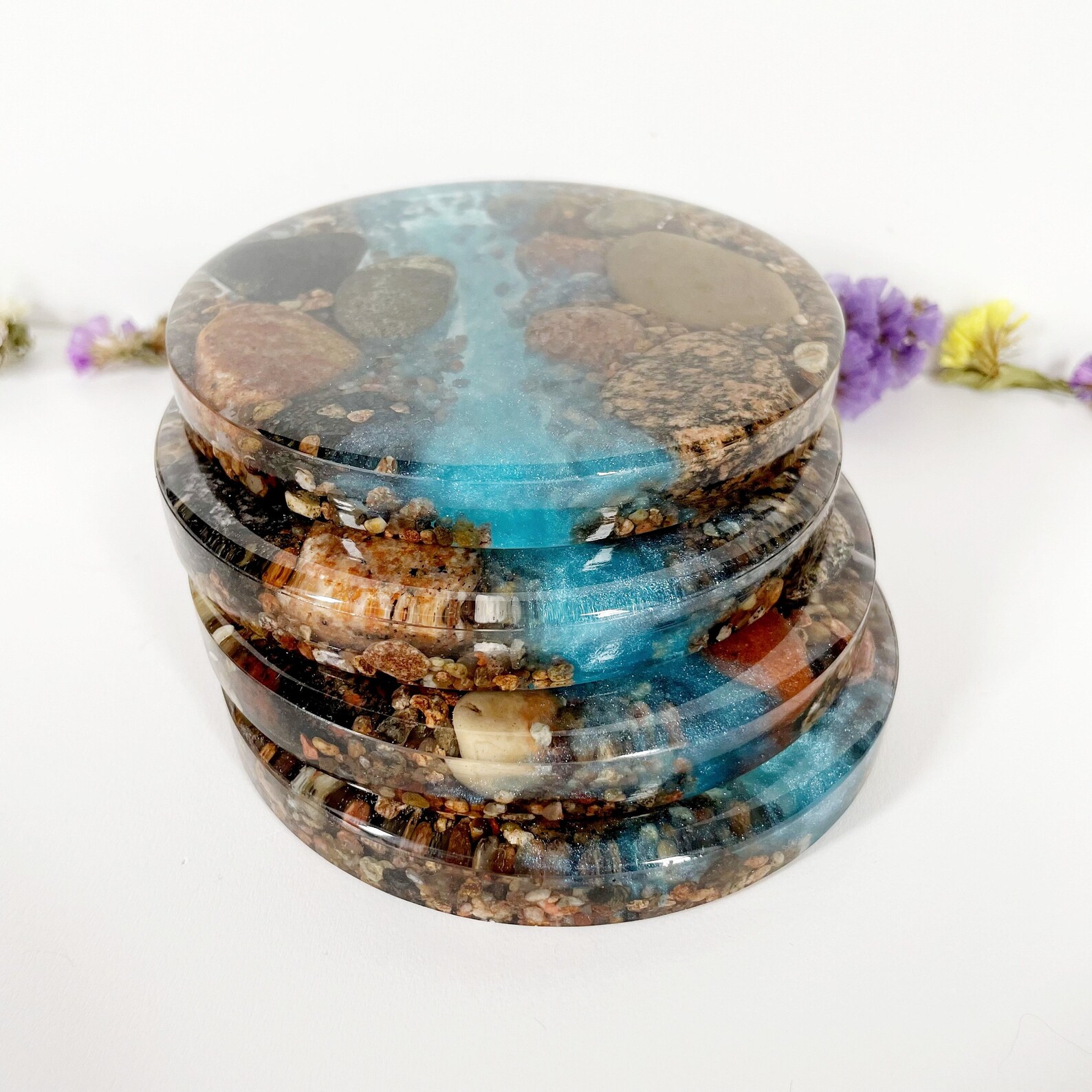 Epoxy River Coasters Epoxy Art Resin Coasters Pebble Beach - Etsy