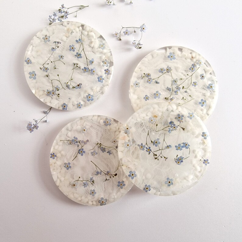 Pressed Forget Me Not Flowers Coaster White Lace Coaster - Etsy