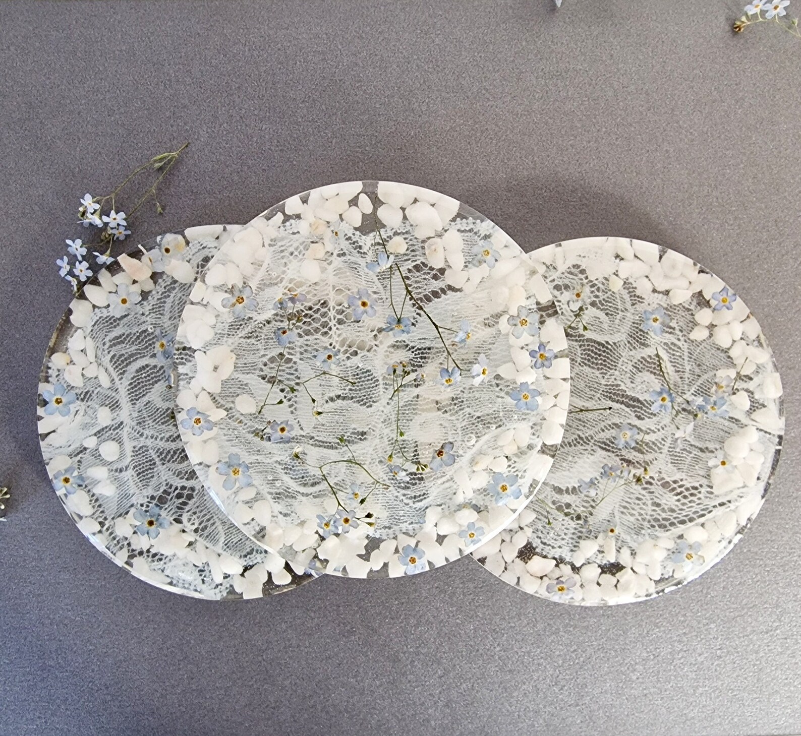 Pressed Forget Me Not Flowers Coaster White Lace Coaster - Etsy