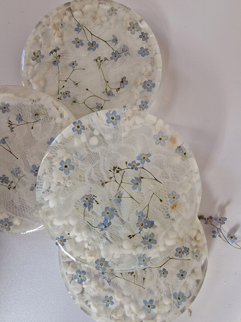 Pressed Forget Me Not Flowers Coaster White Lace Coaster - Etsy