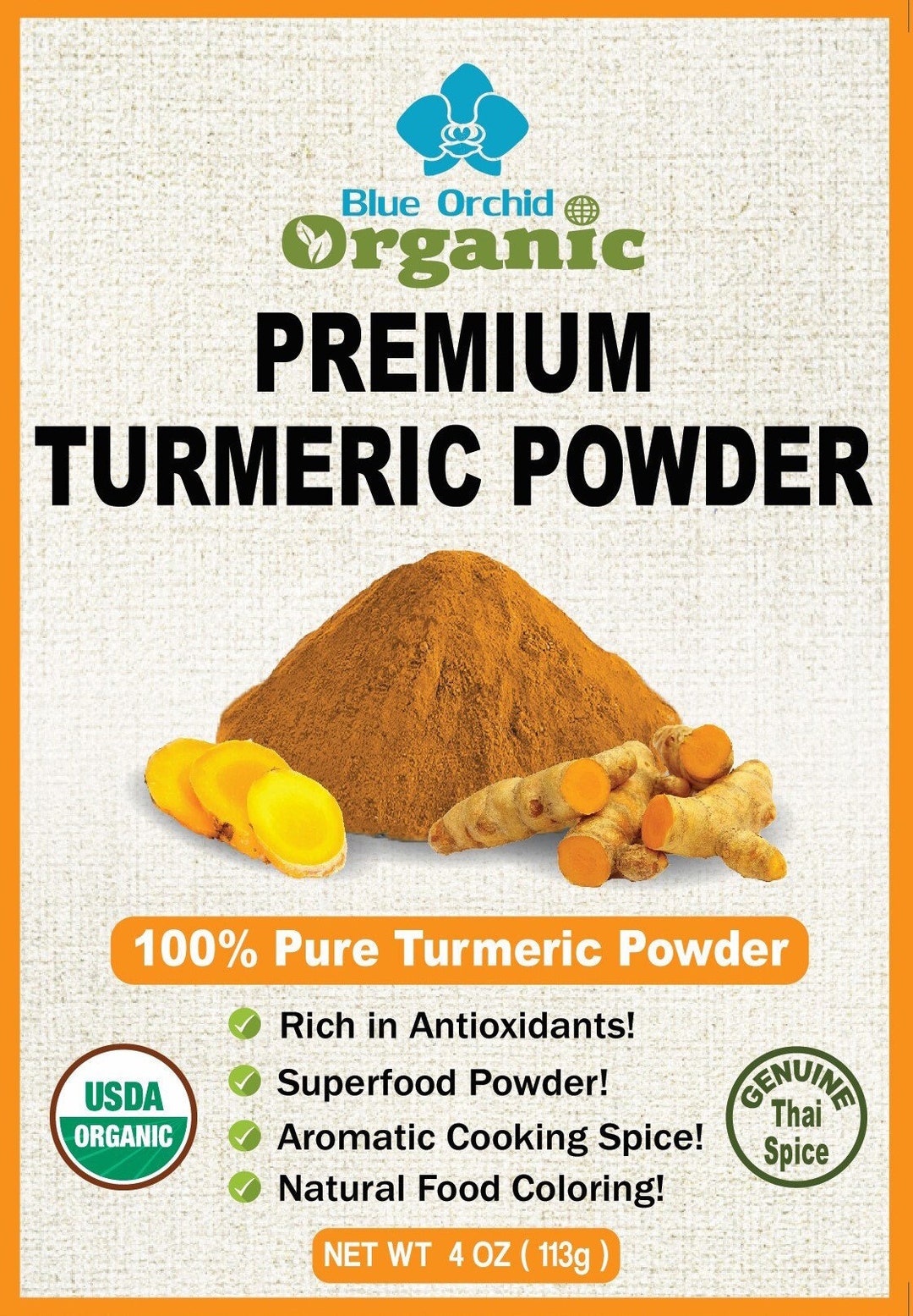 Organic Turmeric Powder Thai Herbal Spices Superfood Natural Herbs 4 Oz ...