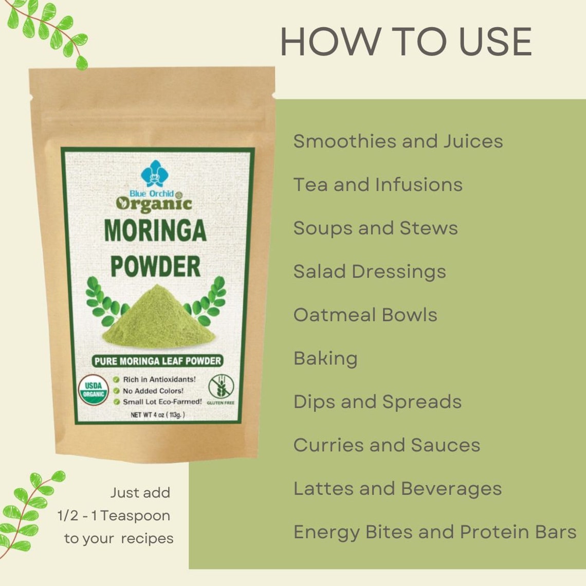 Organic Moringa Leaf Powder Green Matcha Tea Thai Herbal Spices ...