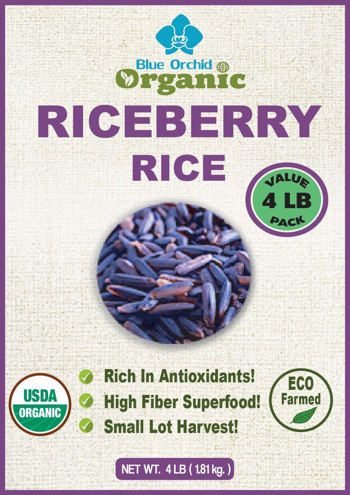 Organic Riceberry Rice Thai Black Jasmine Whole Grain Healthy Natural ...