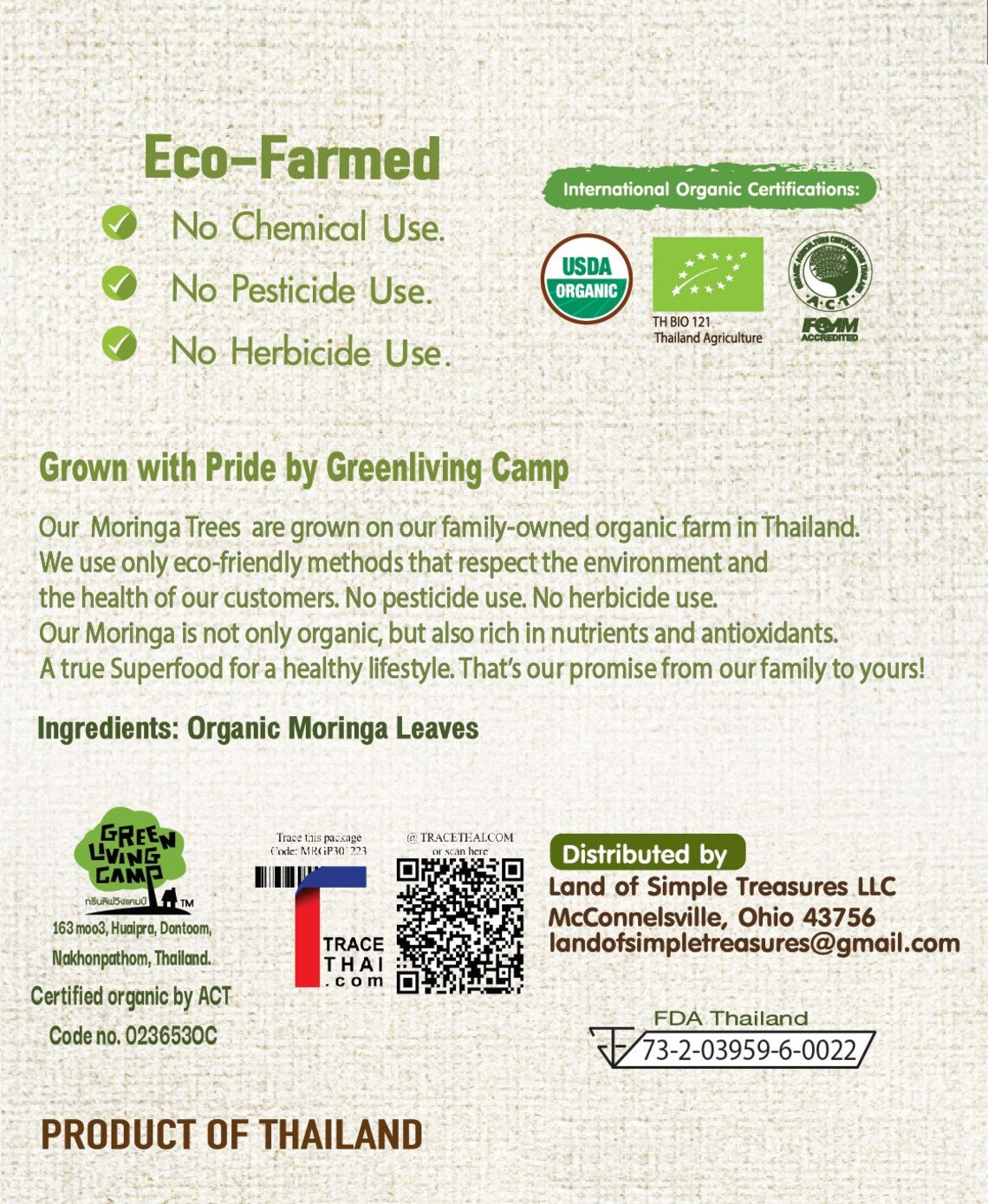 Organic Moringa Leaf Powder Green Matcha Tea Thai Herbal Spices ...