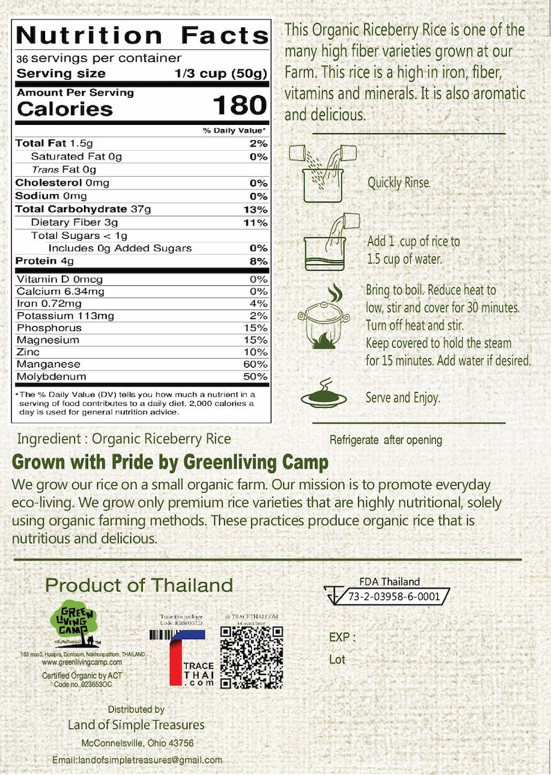 Organic Riceberry Rice Thai Black Jasmine Whole Grain Healthy Natural ...