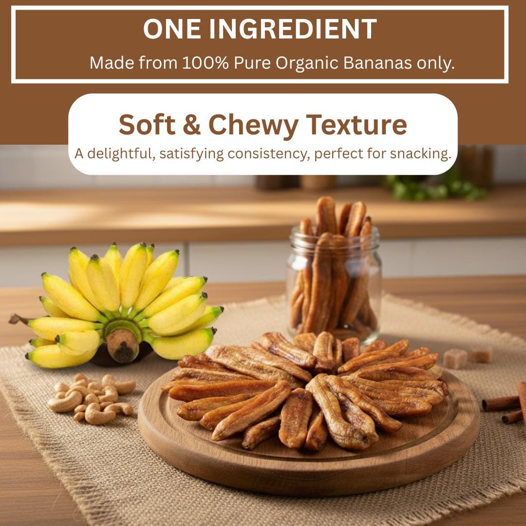 Organic Sun Dried Banana Strips - Soft and Chewy Thai Fruit Snacks ...