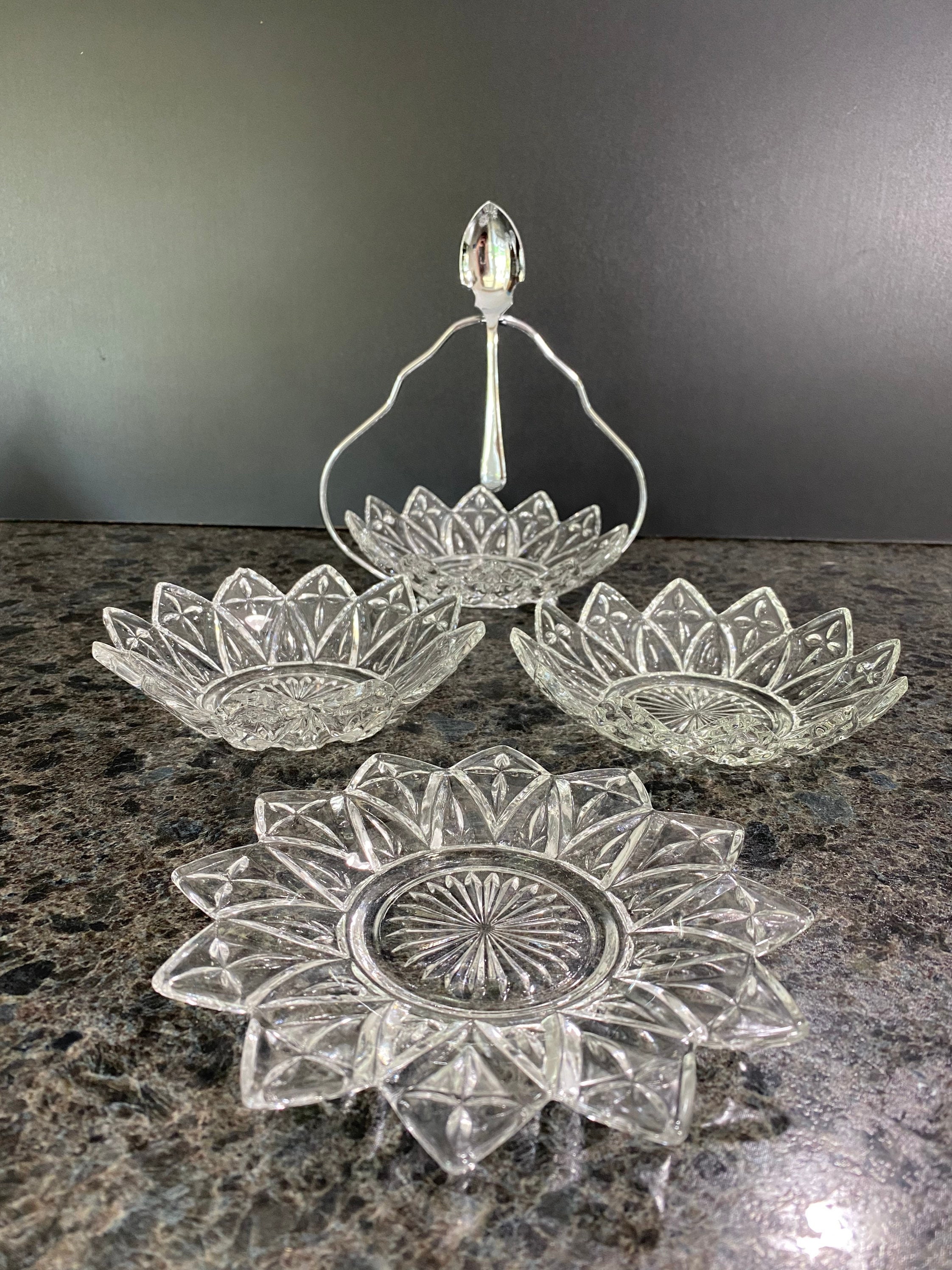 Vintage Sheffield Glass Jam/relish Serving Dish Set With Stand and ...