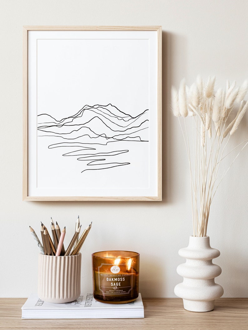 Minimalist Mountain Line Art, Digital Download Landscape Prints, Nature ...