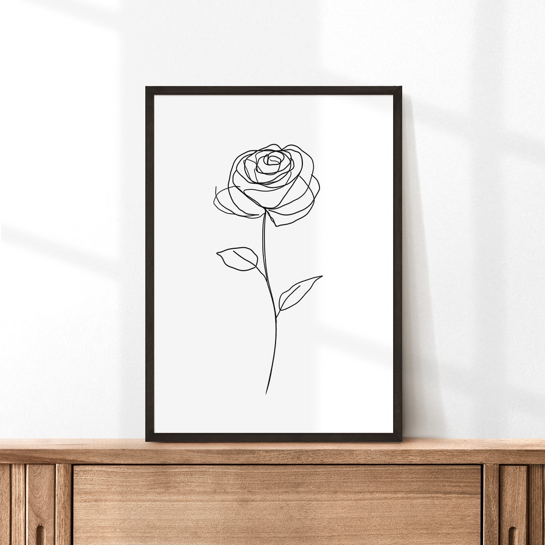 Rose Line Art Print, Single Rose Drawing, Minimal Flower Line Art Print ...