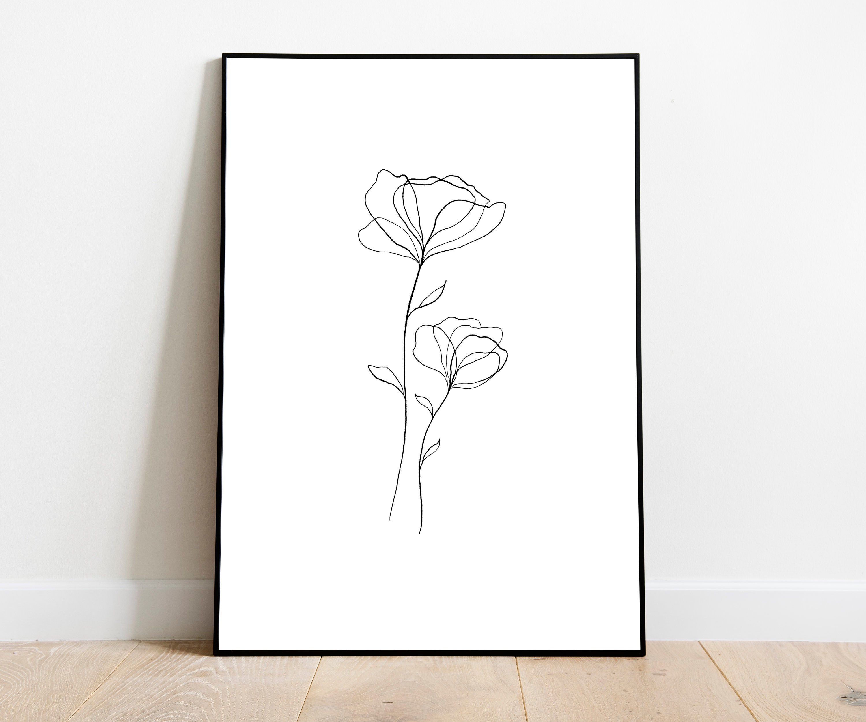 Minimalist Flower Line Art Print, Floral Wall Decor (digital Download ...