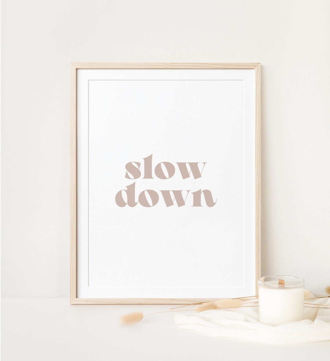 Slow Down Poster, Mindful Wall Art, Office Print, Beige Typography ...