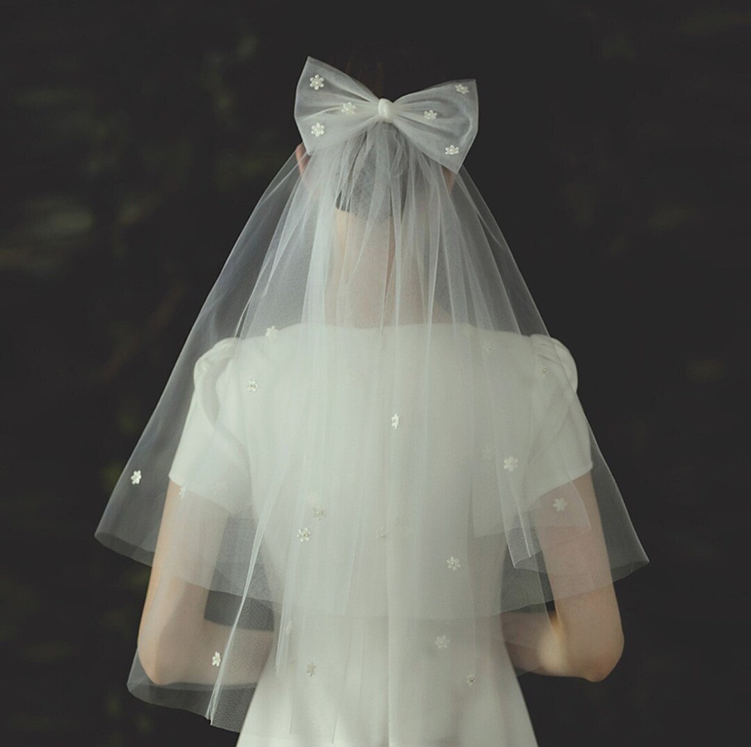 Daisy Bow Wedding Veil Korean Wedding Veil Bridal Bow Veil Ivory Veil ...