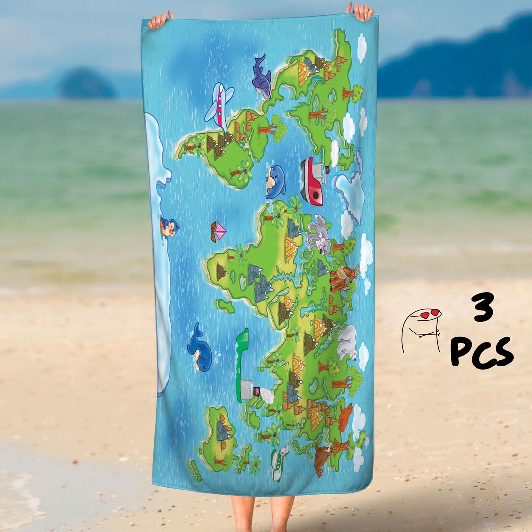 World Map Towels,kids Towel Set,pool Towel Set,double Towel Set,custom ...