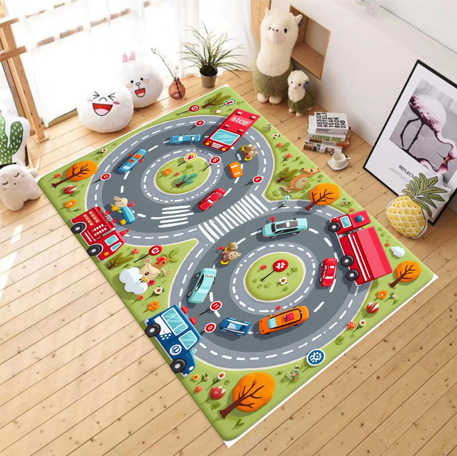 Trees Rug, for Children, Driver Rug, Cars, Illustration Rug, Pop Art ...