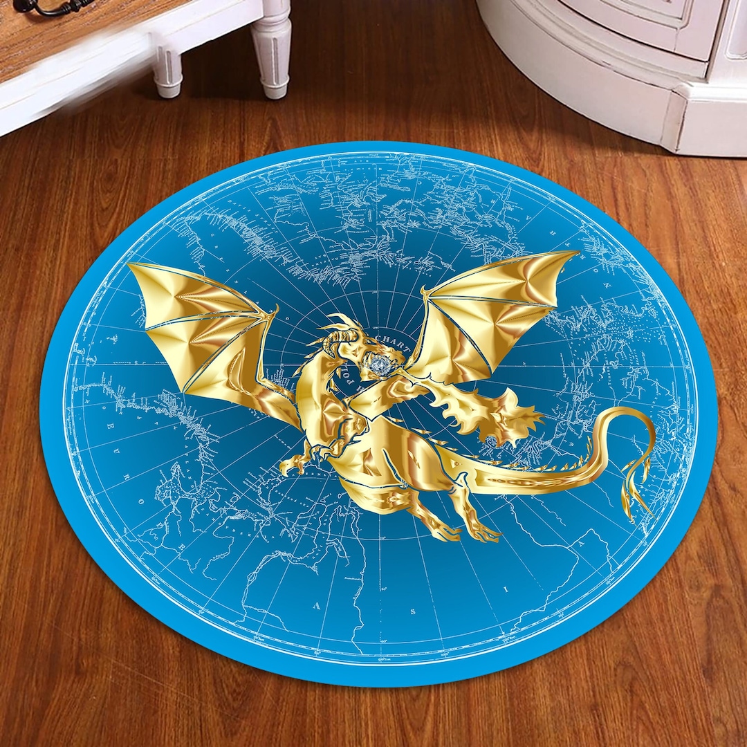 World Map and Golden Dragon Rug,original Patterned Mat,office Round ...