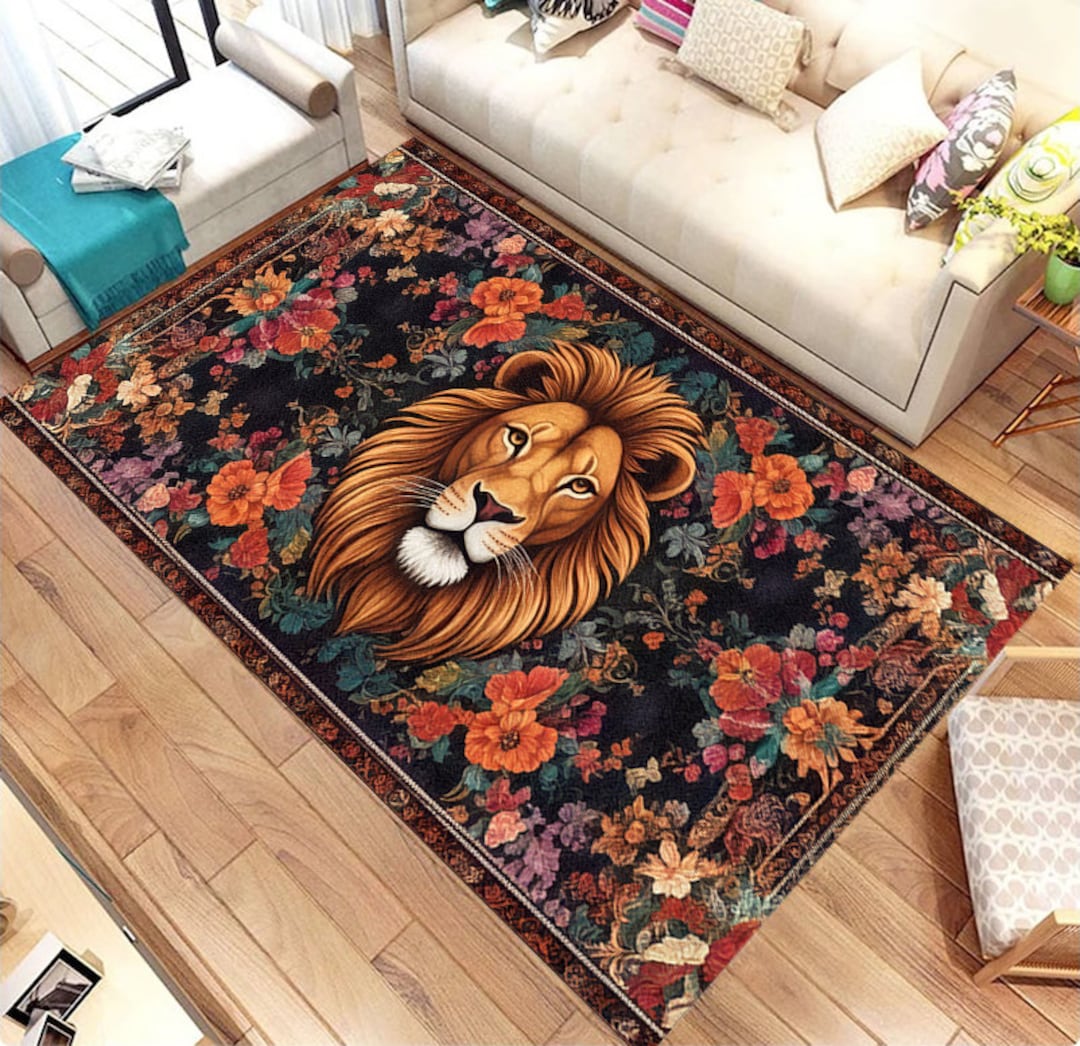Lion Rug,gothic Rug,lion Decor,goth Decor,classic Rug,animal Rug,flower ...