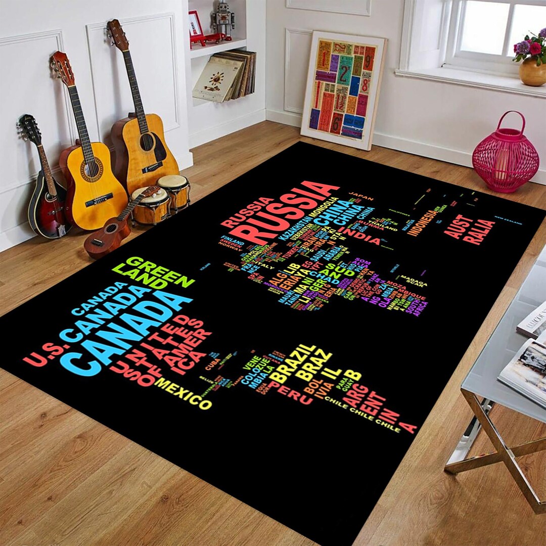 Education Rug, World Map, Kids Room Decor, Game Carpet, for Living Room ...