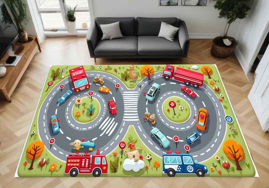 Trees Rug, for Children, Driver Rug, Cars, Illustration Rug, Pop Art ...