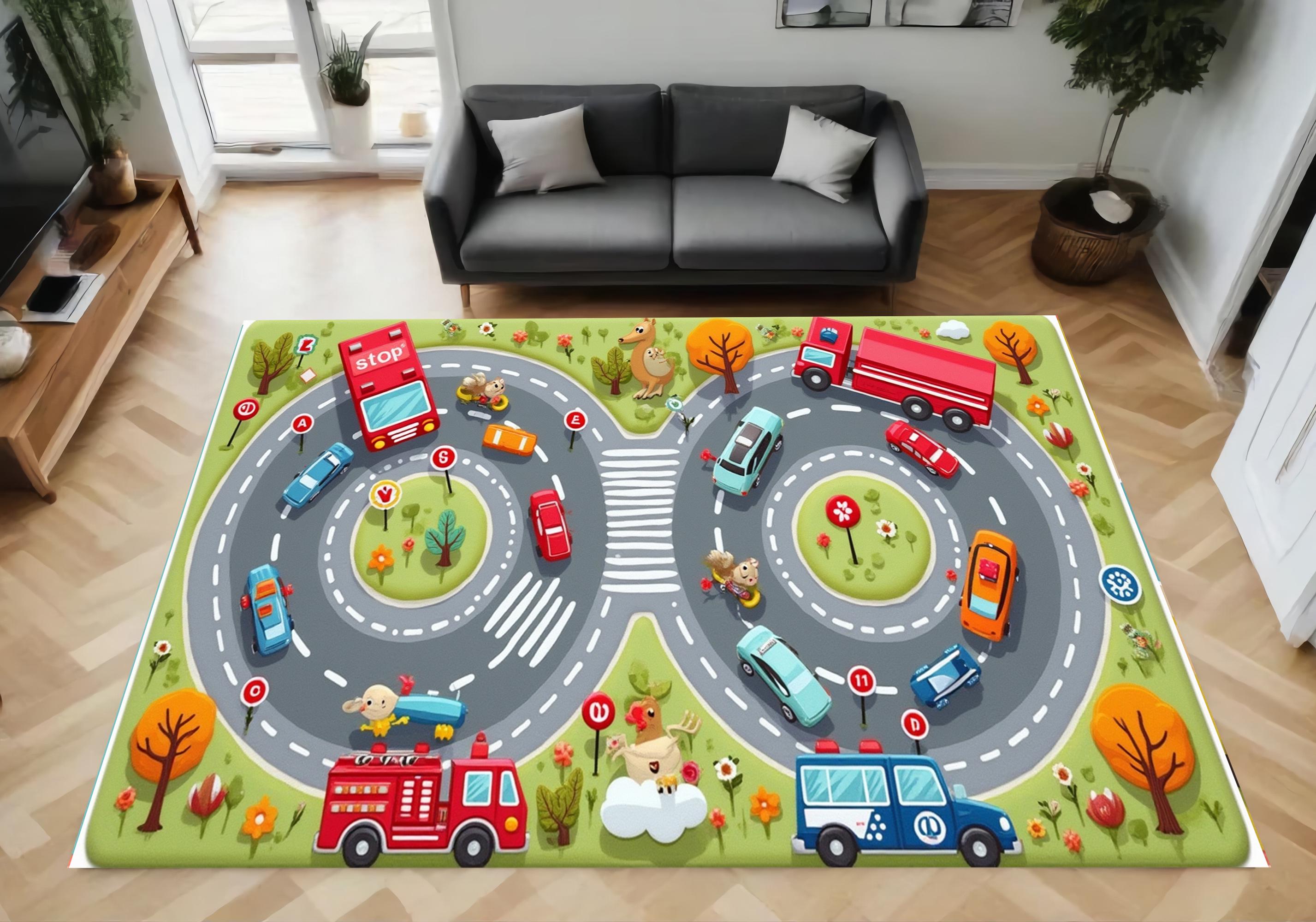 Trees Rug, for Children, Driver Rug, Cars, Illustration Rug, Pop Art ...