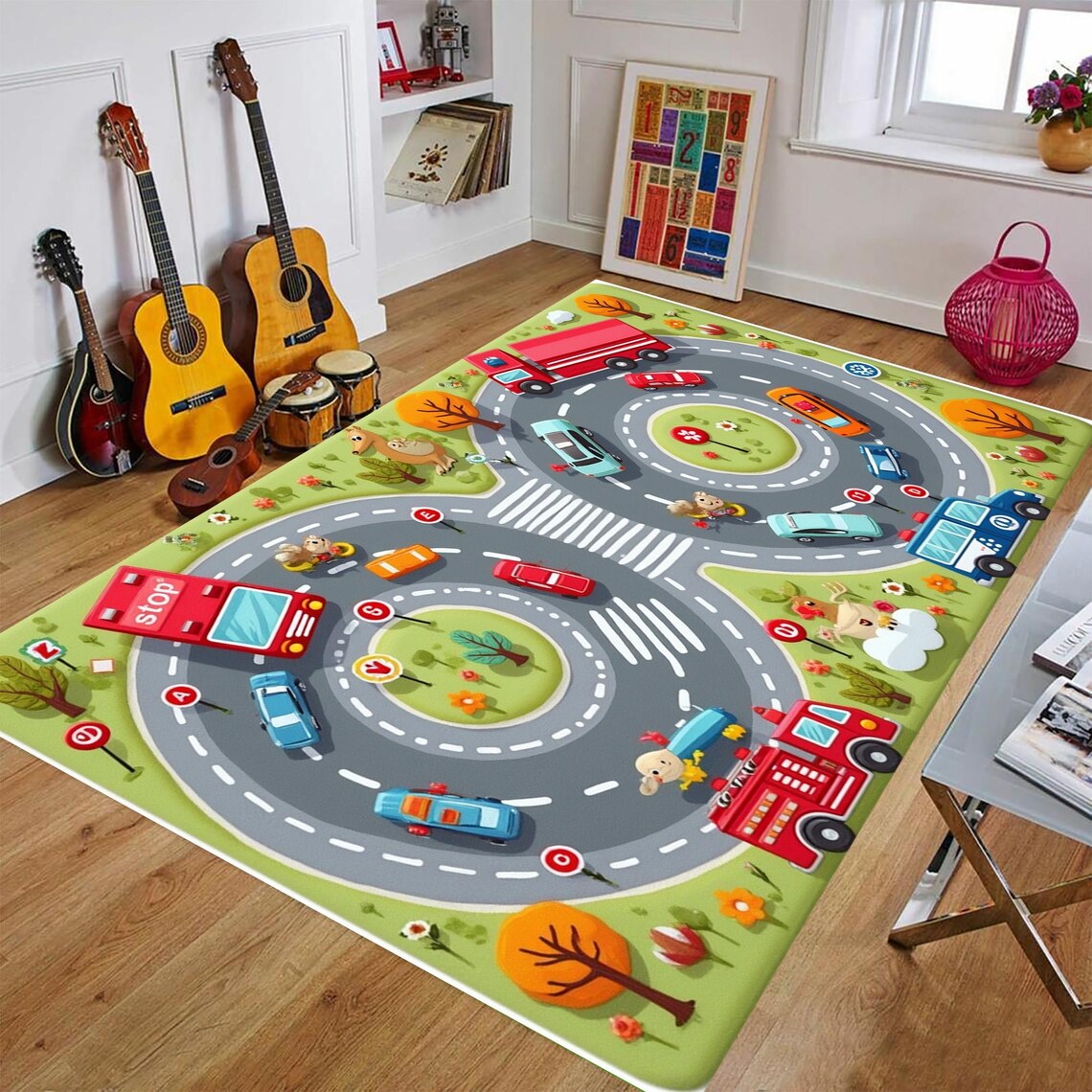 Trees Rug, for Children, Driver Rug, Cars, Illustration Rug, Pop Art ...