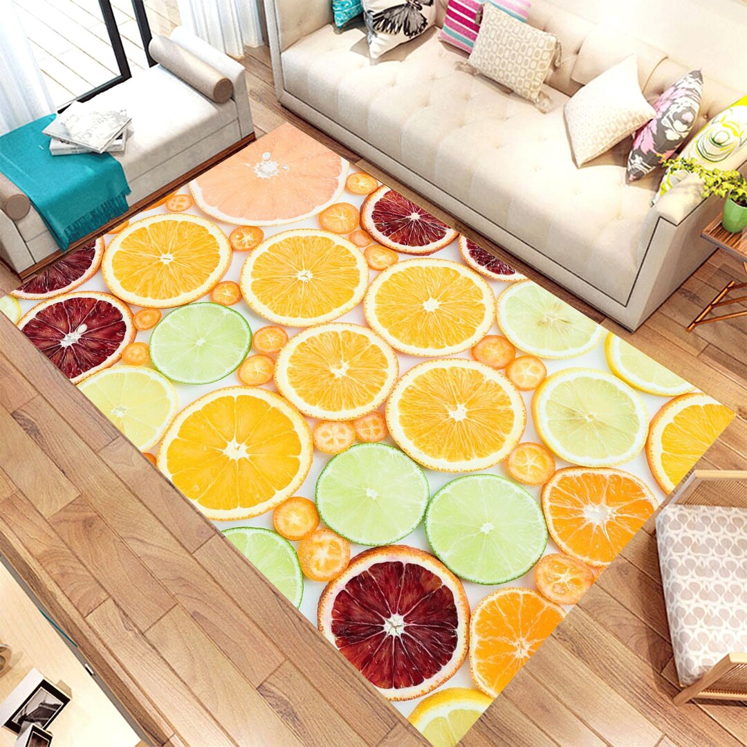 Lemon Rug,set of Kitchen Utensils,vivid Color Printed Kitchen Rug ...