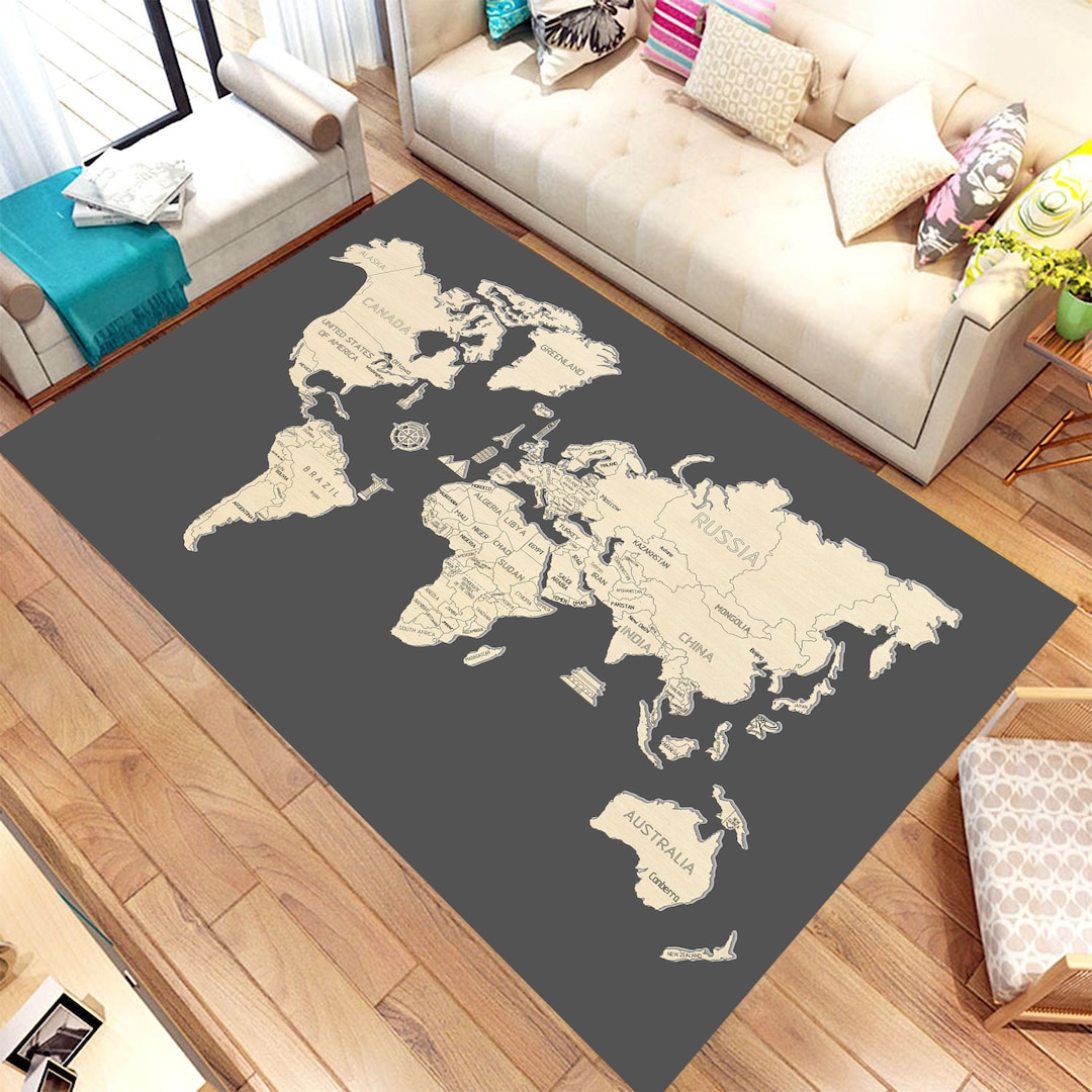 Education Rug, World Map, Kids Room Decor, Game Carpet, for Living Room ...